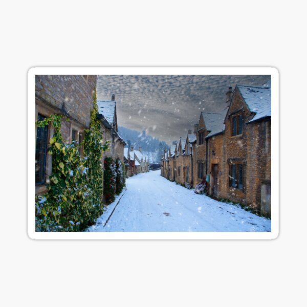 "Castle Combe in the snow" Sticker for Sale by Graz-Photos | Redbubble
