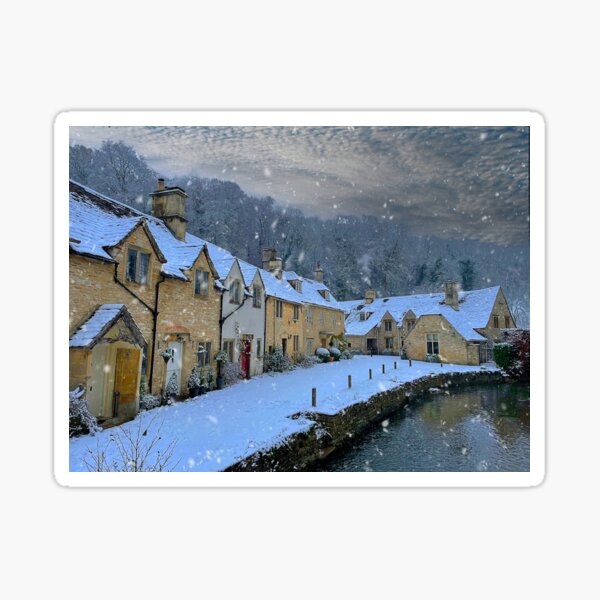"Castle Combe in the snow" Sticker for Sale by Graz-Photos | Redbubble