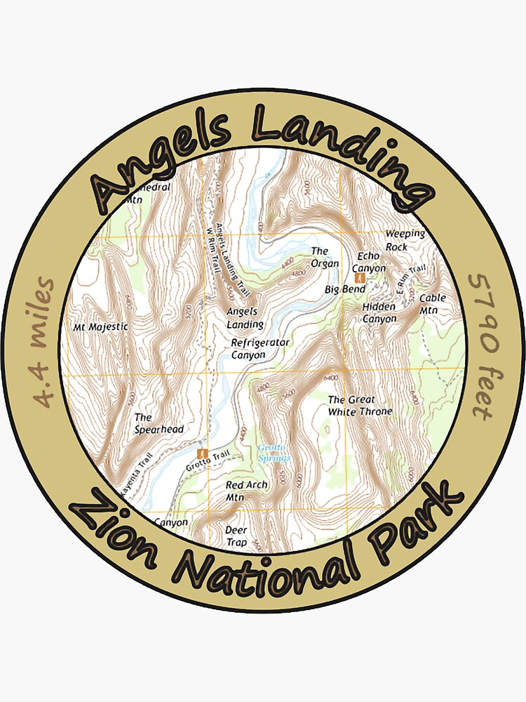 "Topo Map of Angels Landing in Zion NP" Sticker for Sale by ...