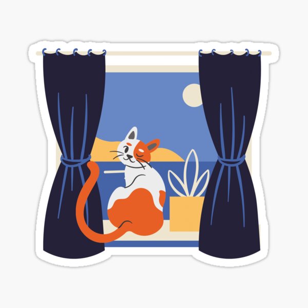 "Cat on a window sill" Sticker for Sale by Ghazal-art | Redbubble