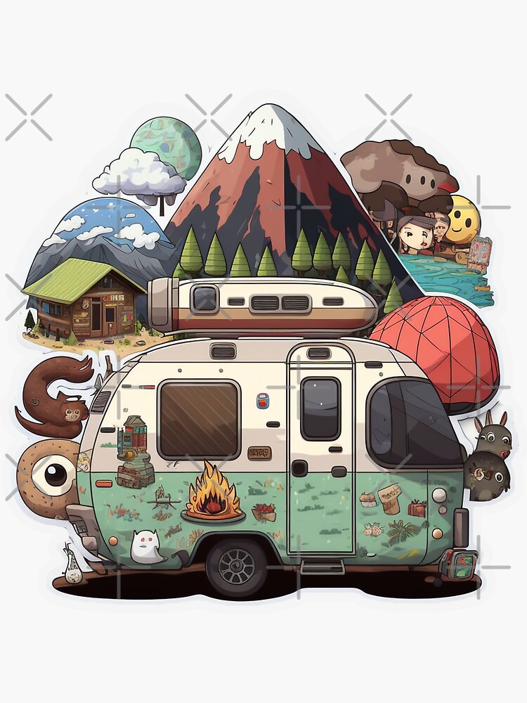 "Cute Camper - Colorful Cartoon Outoor Adventures" Sticker for Sale by ...