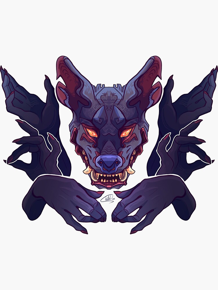 "Hyena Prayer - Spooktober 2022" Sticker for Sale by JAGEDE | Redbubble
