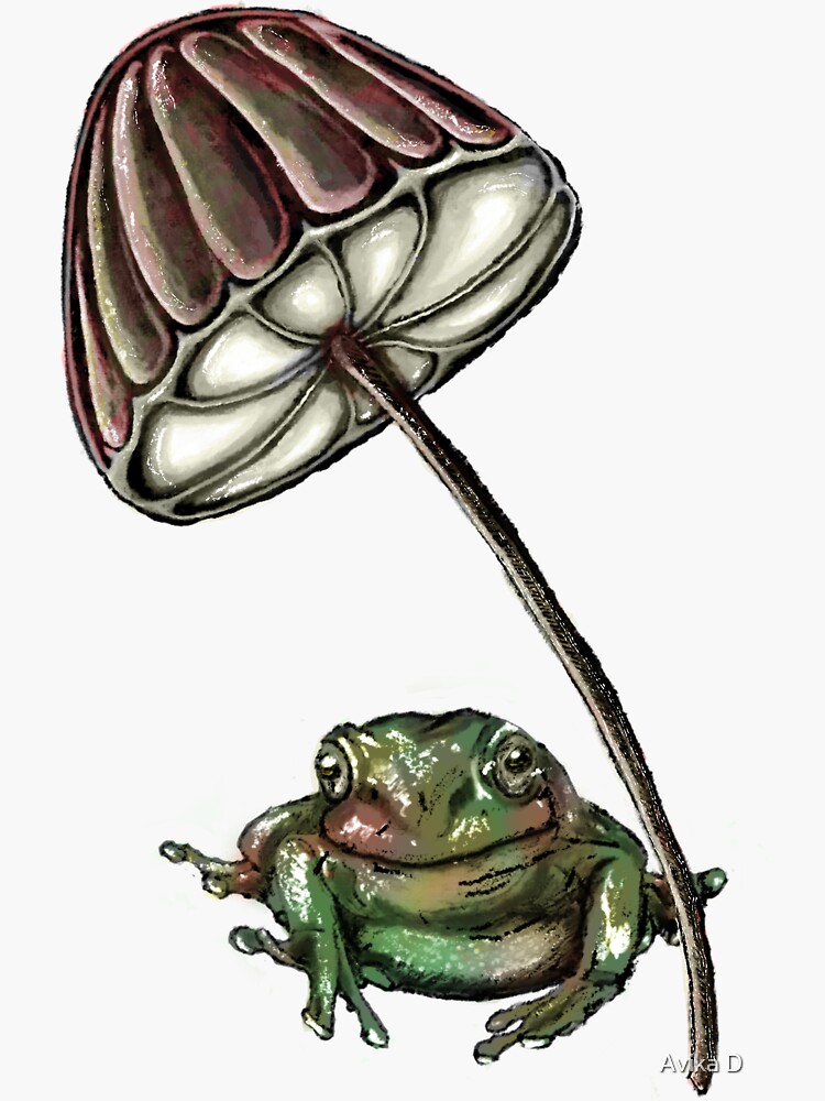 "Frog With Toadstool" Sticker for Sale by AvikaD | Redbubble