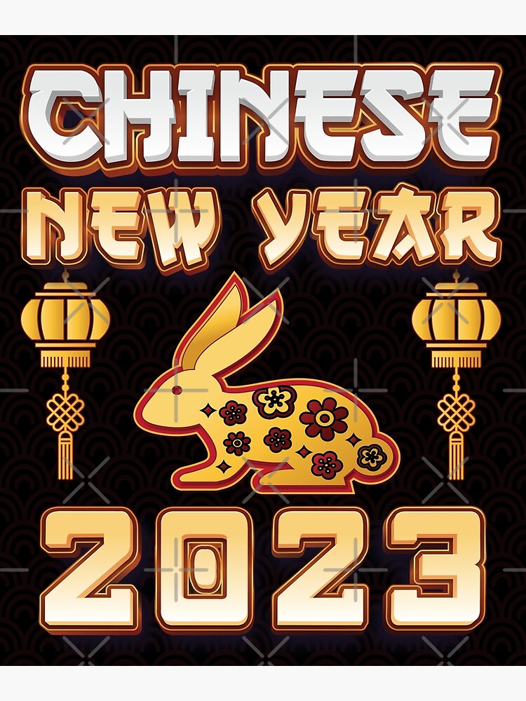 "Year Of The Rabbit 2023 Zodiac Chinese New Year Red Gold Metallic" Art ...