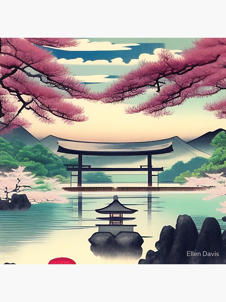 "Traditional Japanese Landscape" Sticker for Sale by Ecvetsy | Redbubble