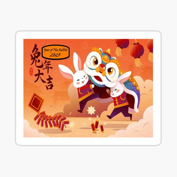"Year of The Rabbit : Chinese Dragon 2023 New Years Print" Sticker for ...