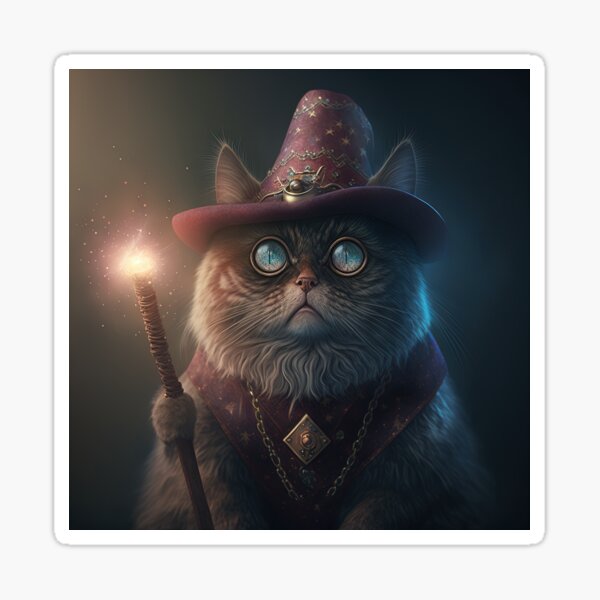 "Enchantment of the Feline Wizard" Sticker for Sale by SpaceFrogArt ...