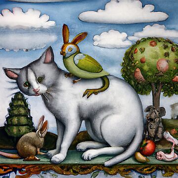 "Hieronymus Bosch Style Cat With A Bird Creature On Its Back - Garden ...