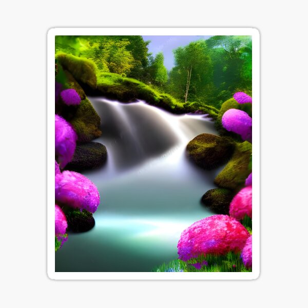 "Landscape with beautiful flowers and waterfalls" Sticker for Sale by ...