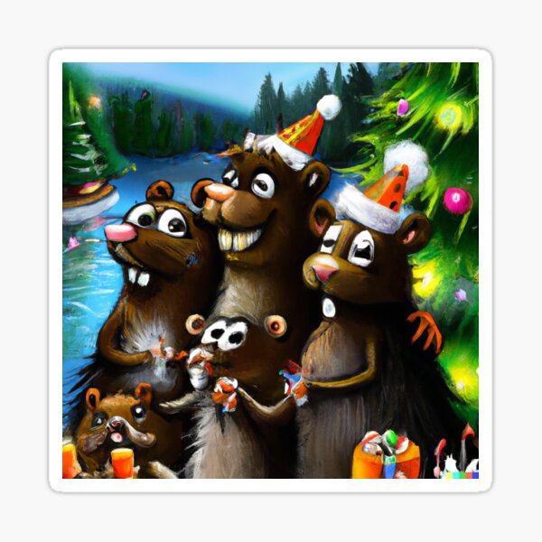 "Family of Beavers Celebrating Christmas" Sticker for Sale by ...