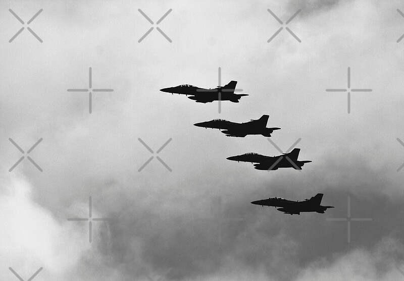 "Silhouette of a Group of F-18 Jets" by Buckwhite | Redbubble