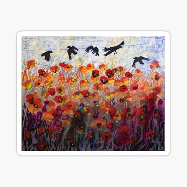 "Crows in Poppy Field" Sticker for Sale by calkimolabrown | Redbubble