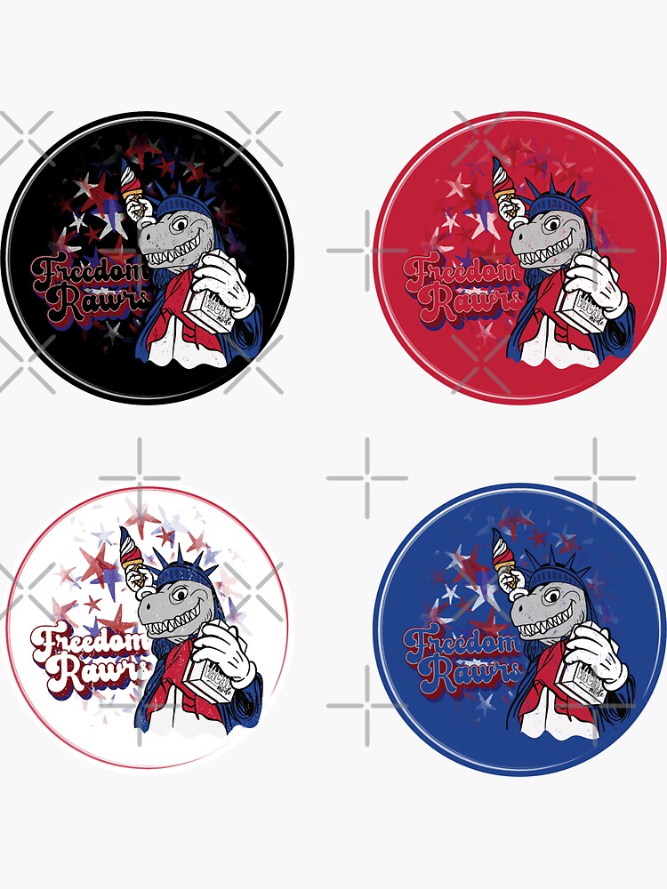 "Freedom Rawrs American Dinosaur Patriotic Cartoon T-Rex" Sticker for ...