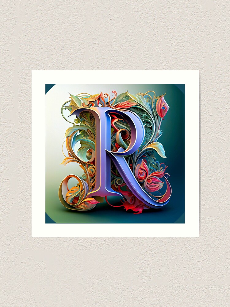 "Art Font Letter R: Art Nouveau Style, Unique and Colorful, Green Blue ...