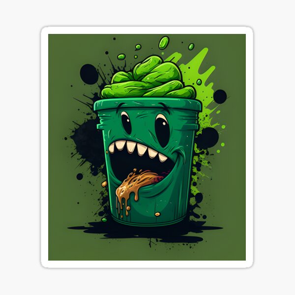 "Trash can with ooze mouth hand green style" Sticker for Sale by ...
