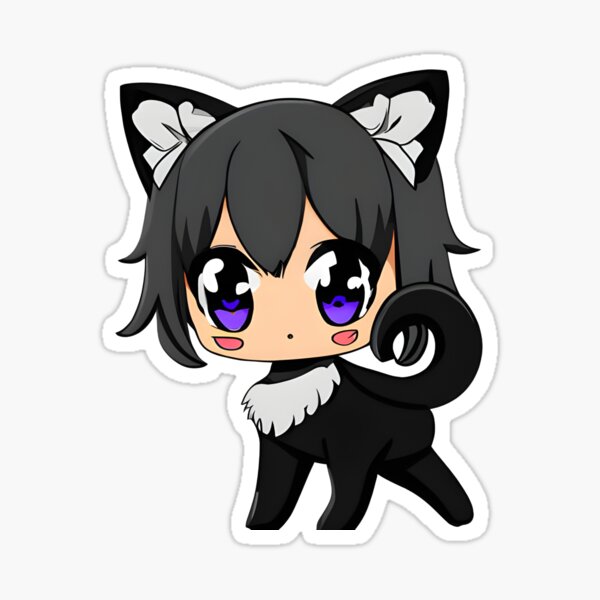 "Anime Black Cat Girl With Cat Ears" Sticker for Sale by withdiamonds ...