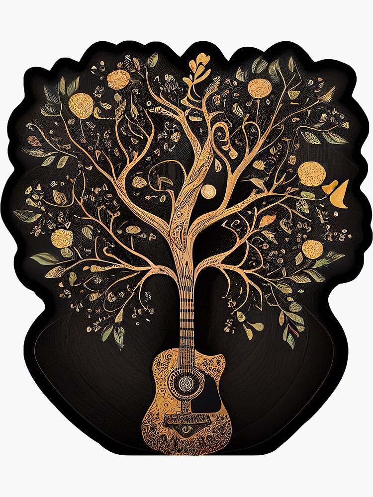 "Acoustic Guitar Tree of Life Guitar Player Nature Guitarist" Sticker ...