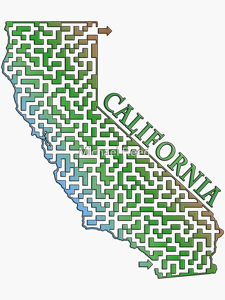 "California State Outline Colorful Maze & Labyrinth" Sticker for Sale ...
