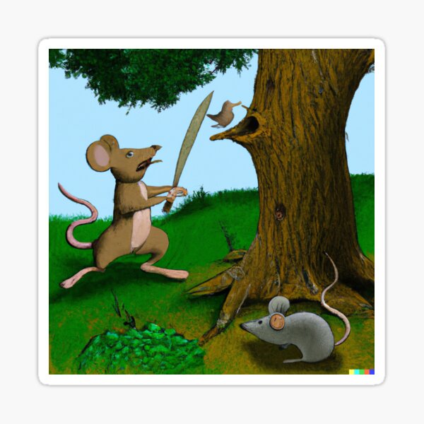"A mouse under the tree fights a mouse with a sword" Sticker for Sale ...