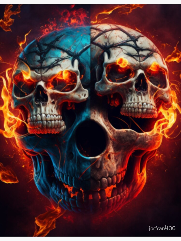 "Skulls, red eyes, fire, terror, fear, hyper-realistic" Sticker for ...