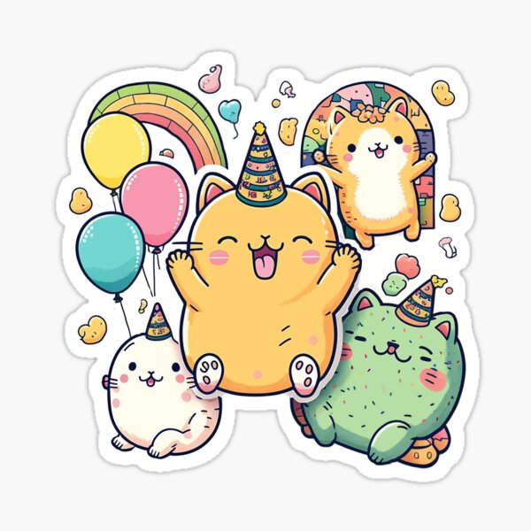 "Kawaii Cute Party Cats Celebrate Like It's 1999" Sticker for Sale by ...