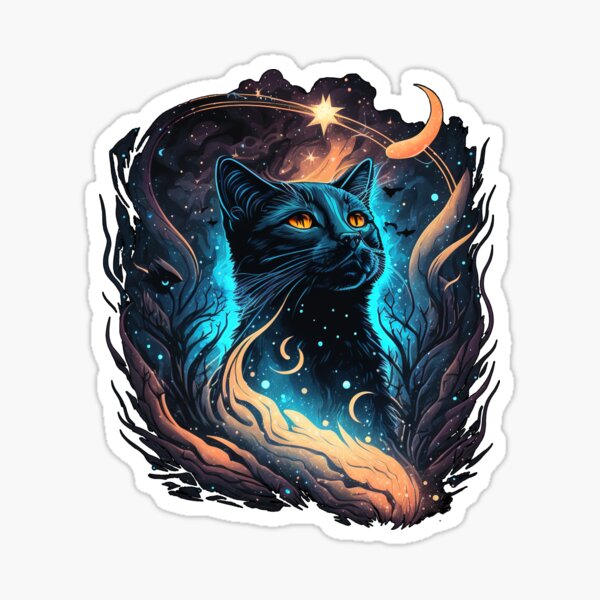 "Astral Moon Star Cat" Sticker for Sale by 9LivesCats | Redbubble