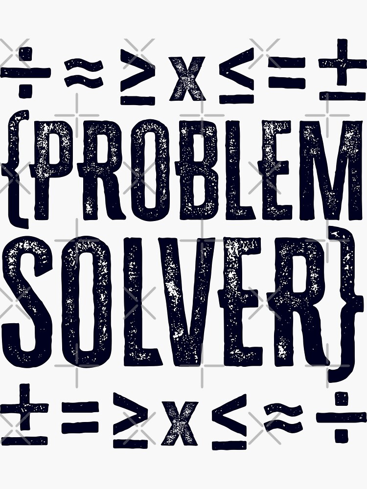 "Problem Solver: Math Symbols with Distressed Text - Navy" Sticker for ...