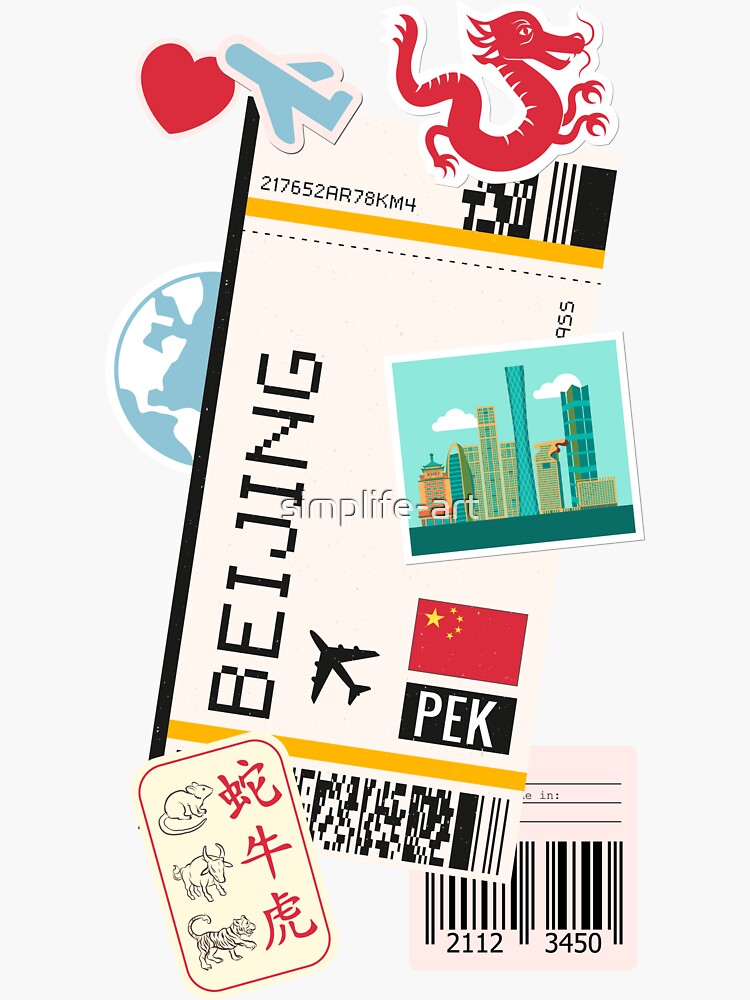 "Beijing Boarding Pass " Sticker for Sale by simplife-art | Redbubble