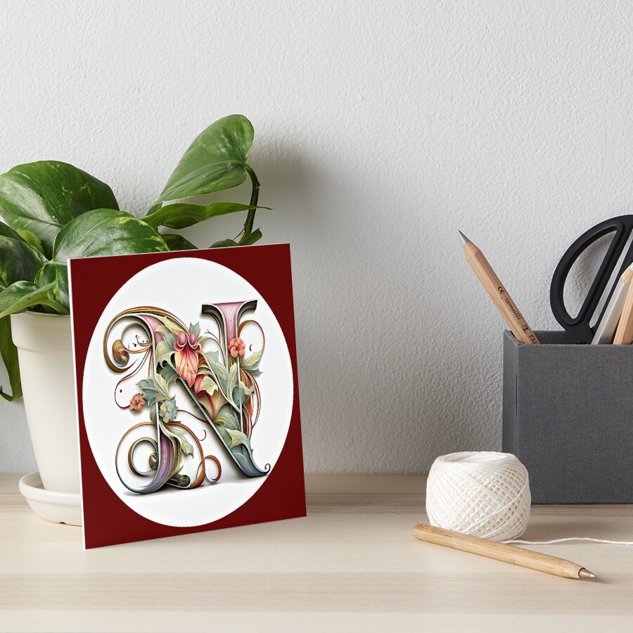 "Art Font Letter N: Art Nouveau Style, Unique and Colorful, White ...