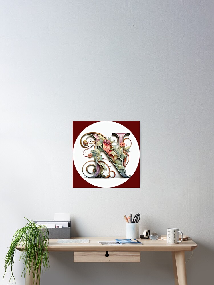 "Art Font Letter N: Art Nouveau Style, Unique and Colorful, White ...