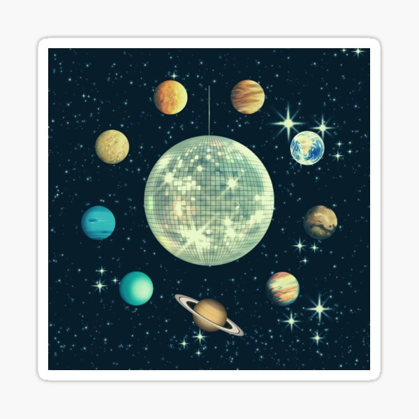 "Retro Disco Ball Sun in Our Solar System" Sticker for Sale by ...
