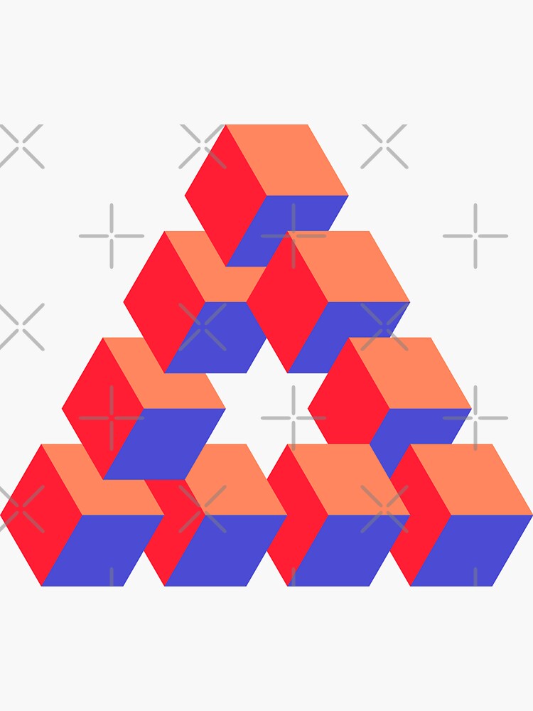 "Optical illusion triangle #10 - red, peach & blue" Sticker for Sale by ...
