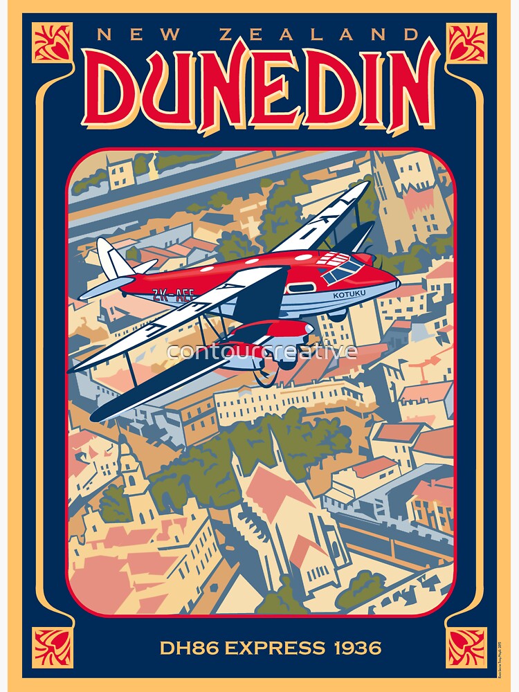 "Dunedin with DH 86 Express 1936" Sticker for Sale by contourcreative ...
