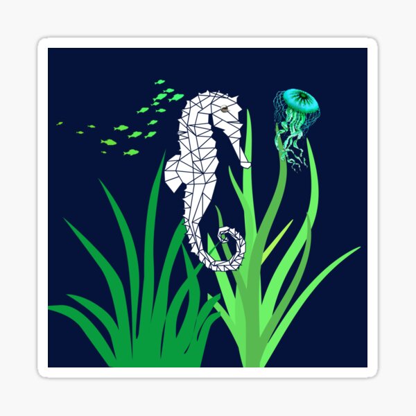 "An Elegant Green Sea Grass, School of Fish, Sea Horse and Medusa Motif ...