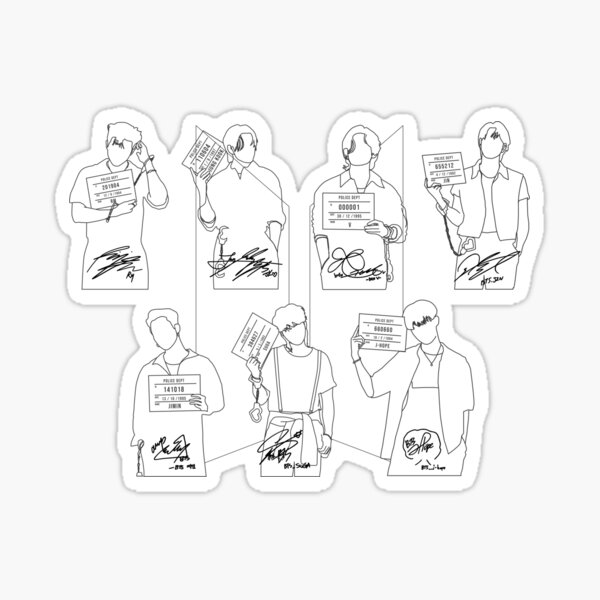 "BTS Member Sketch Line Art Sign Fanmade " Sticker for Sale by ...