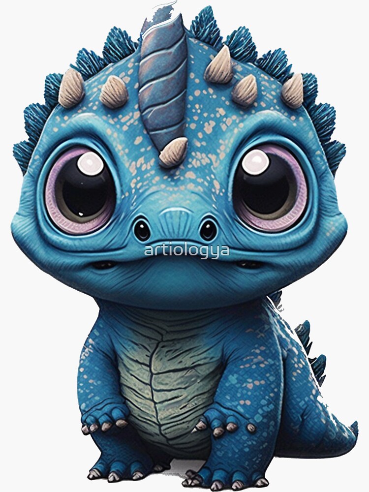 "Cute little blue dinosaur " Sticker for Sale by artiologya | Redbubble