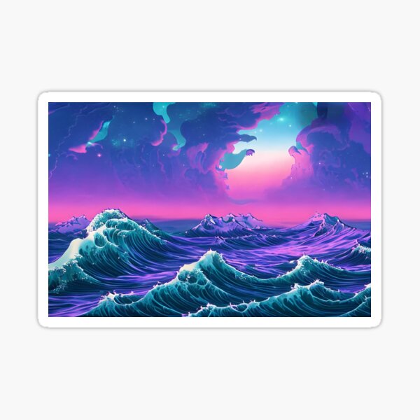 "Realistic Aesthetic Great Wave Off Kanagawa Retro Sunset" Sticker for ...