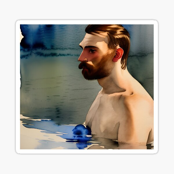 "Watercolor male swimming in a river, Male portrait, Male art ...