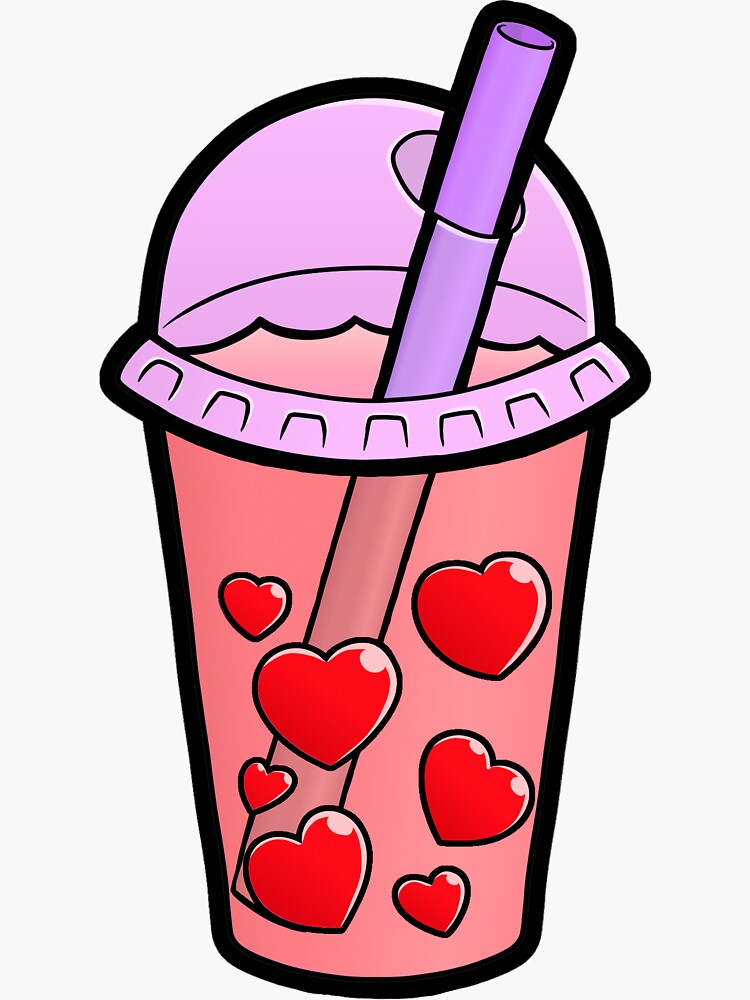 "Valentines Bubble Tea Hearts" Sticker for Sale by Phloxy-Fables ...