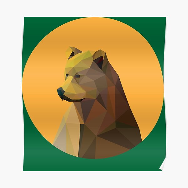 "Cartoony Geometric Brown Bear Illustrated" Poster for Sale by Miru-mir ...