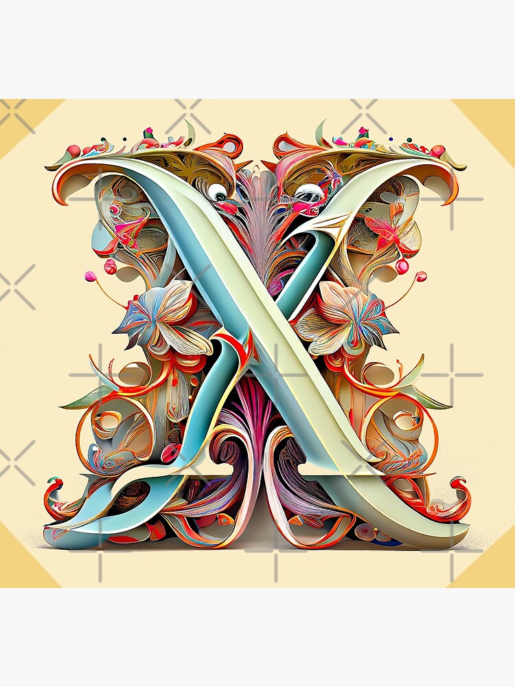 "Art Font Letter X: Art Nouveau Style, Unique and Colorful, Light Yellow Background" Poster for ...