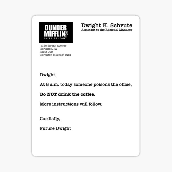 "Message From Future Dwight " Sticker for Sale by thebcarts | Redbubble