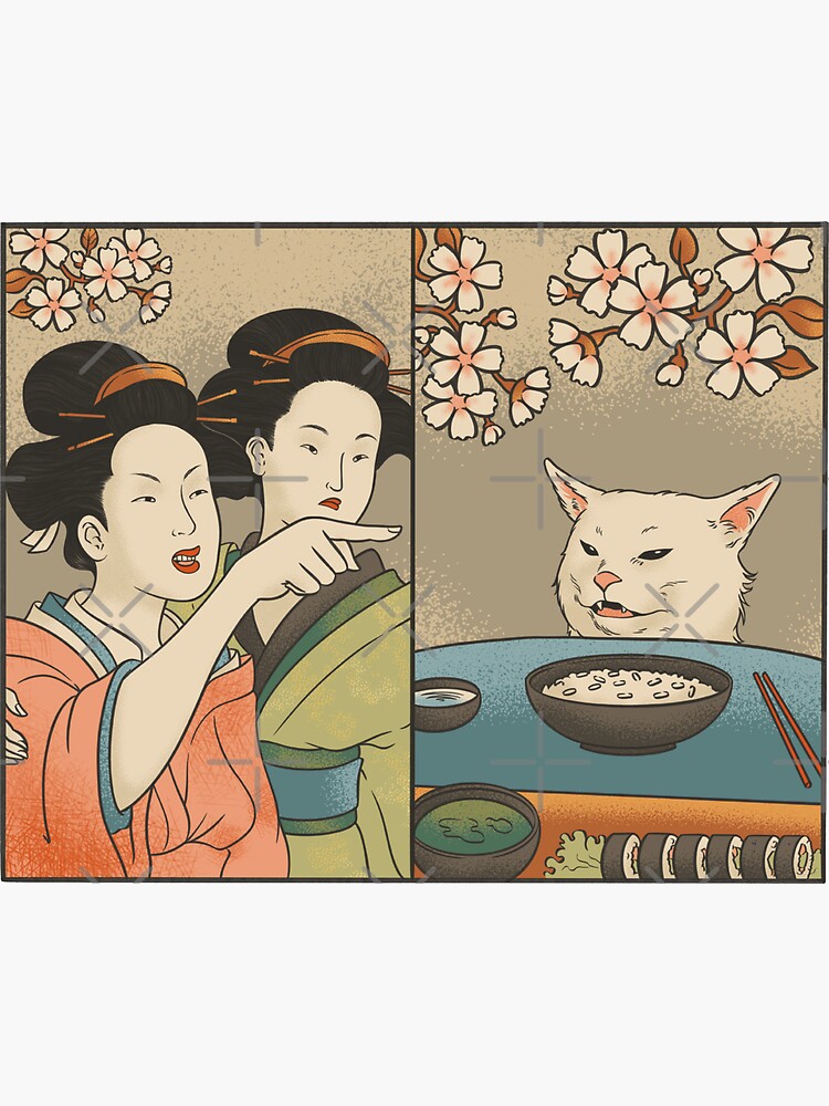 "Japanese woman yells at cat meme" Sticker by Rob-Son | Redbubble