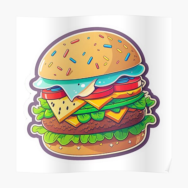 "Happy Burgers 1 | Colorful Cartoon Foods" Poster for Sale by ...