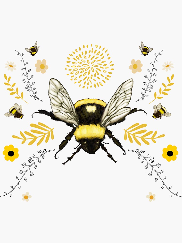"Bumble Bee & Flowers" Sticker for Sale by DarkstarDesign | Redbubble