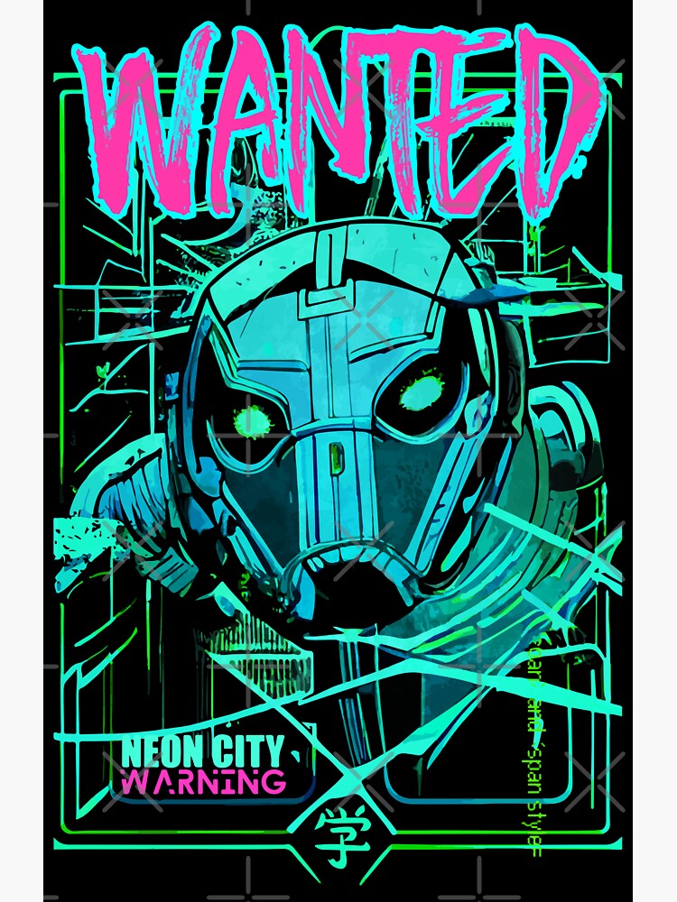 "Wanted Robot Neon" Sticker for Sale by DistortedBrain | Redbubble