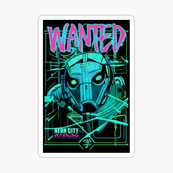 "Wanted Robot Neon" Sticker for Sale by DistortedBrain | Redbubble