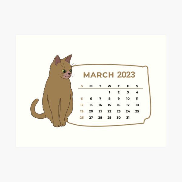 "Cute Cats Calendar 2023, March 2023 Calendar For Cat Lovers, Monthly ...