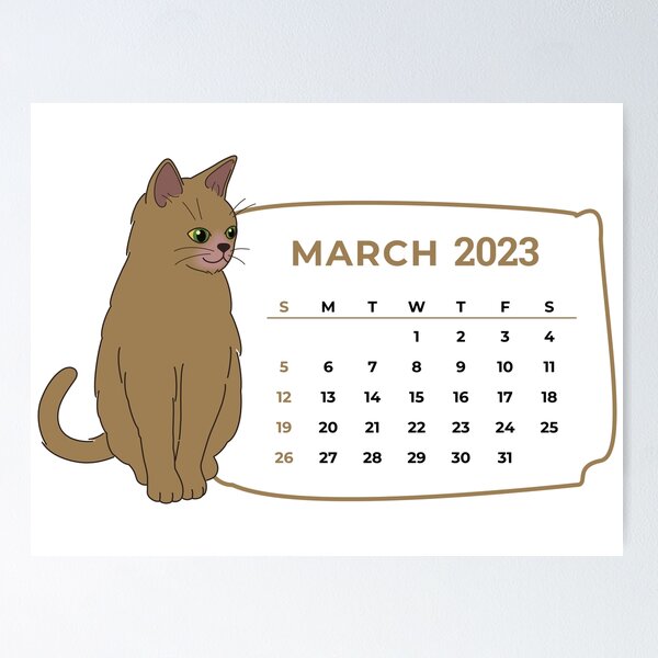 "Cute Cats Calendar 2023, March 2023 Calendar For Cat Lovers, Monthly ...