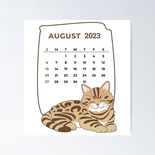"Cute Cats Calendar 2023, August 2023 Calendar For Cat Lovers, Monthly ...